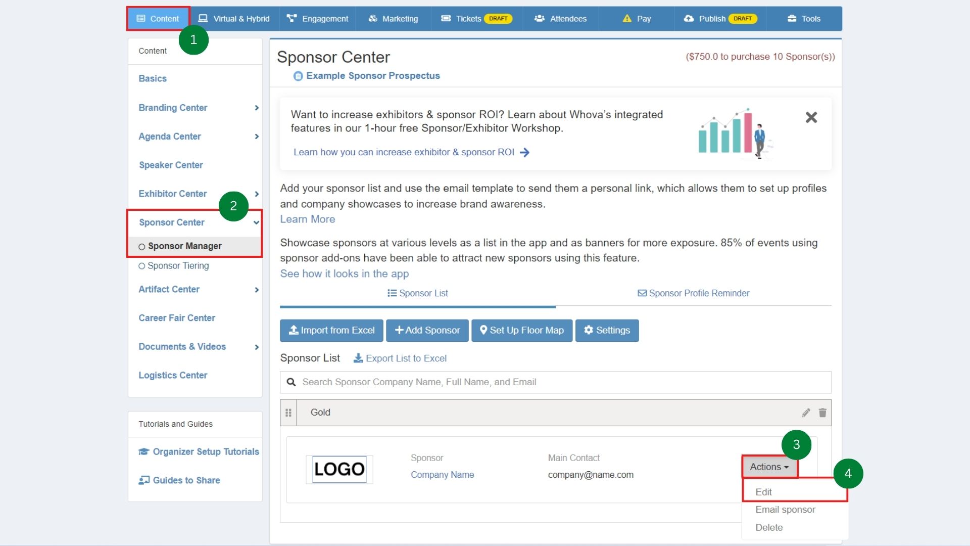 Where do I find the personal link for a sponsor to edit their sponsor ...