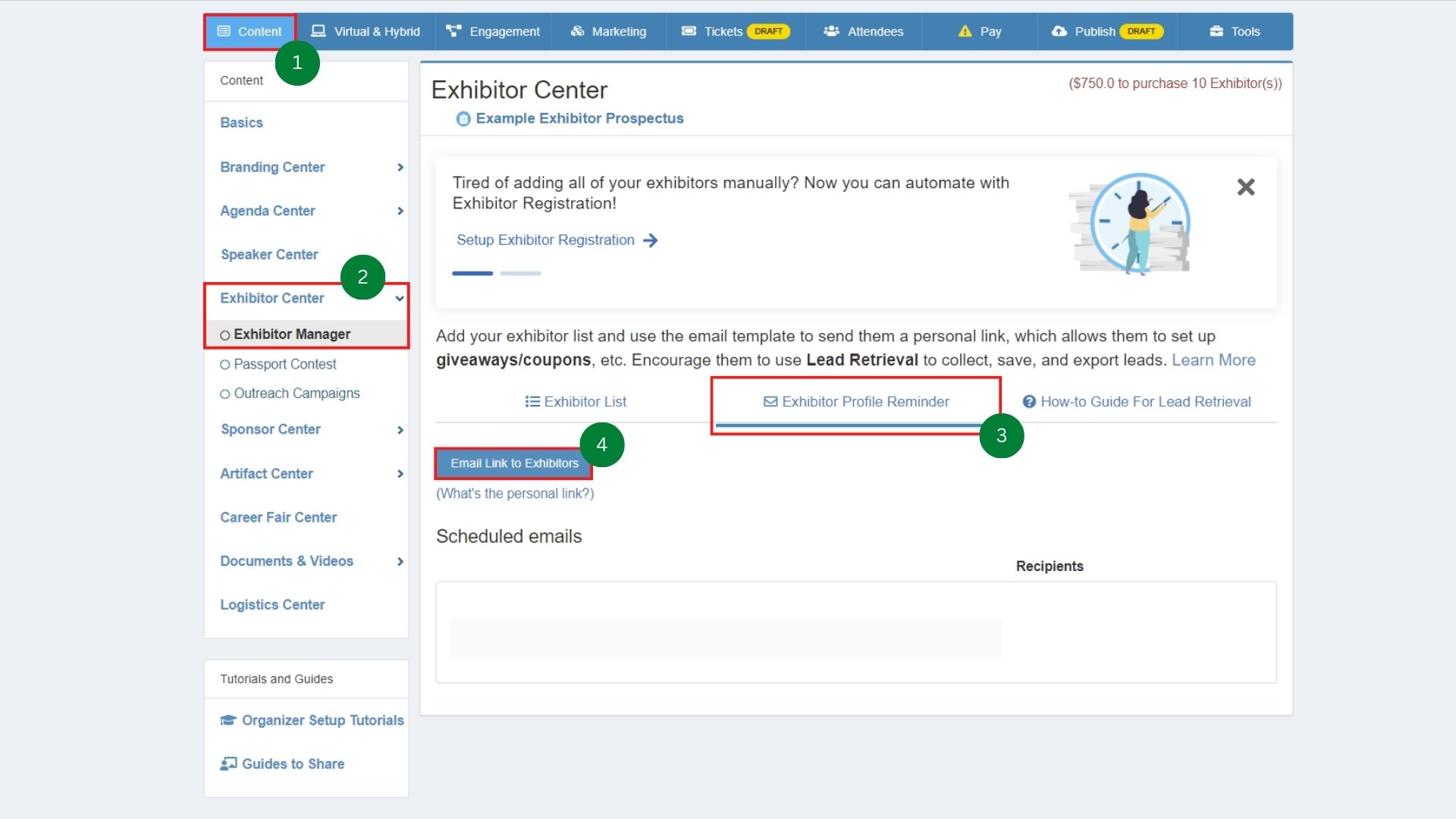 Is there a way to send all of my Exhibitors an email to set up their ...