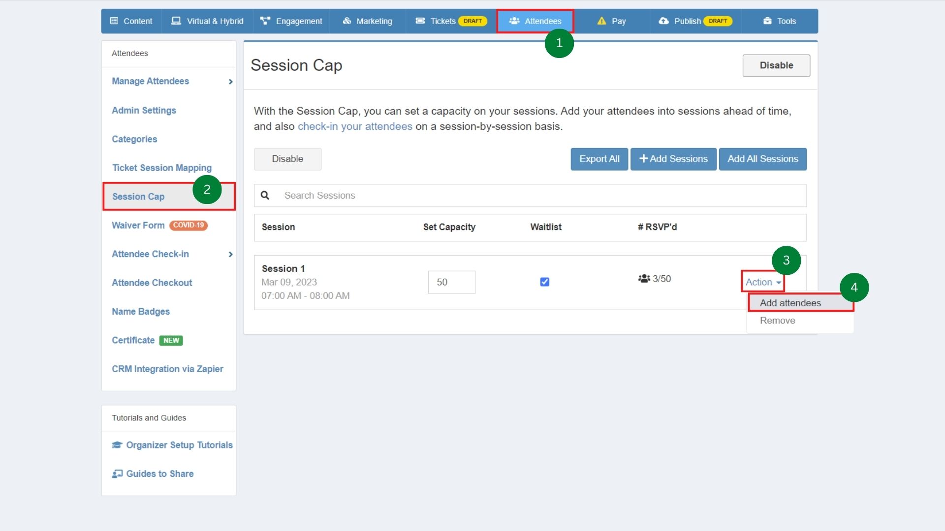 Is there a way to see who has signed up for sessions in Session Cap ...