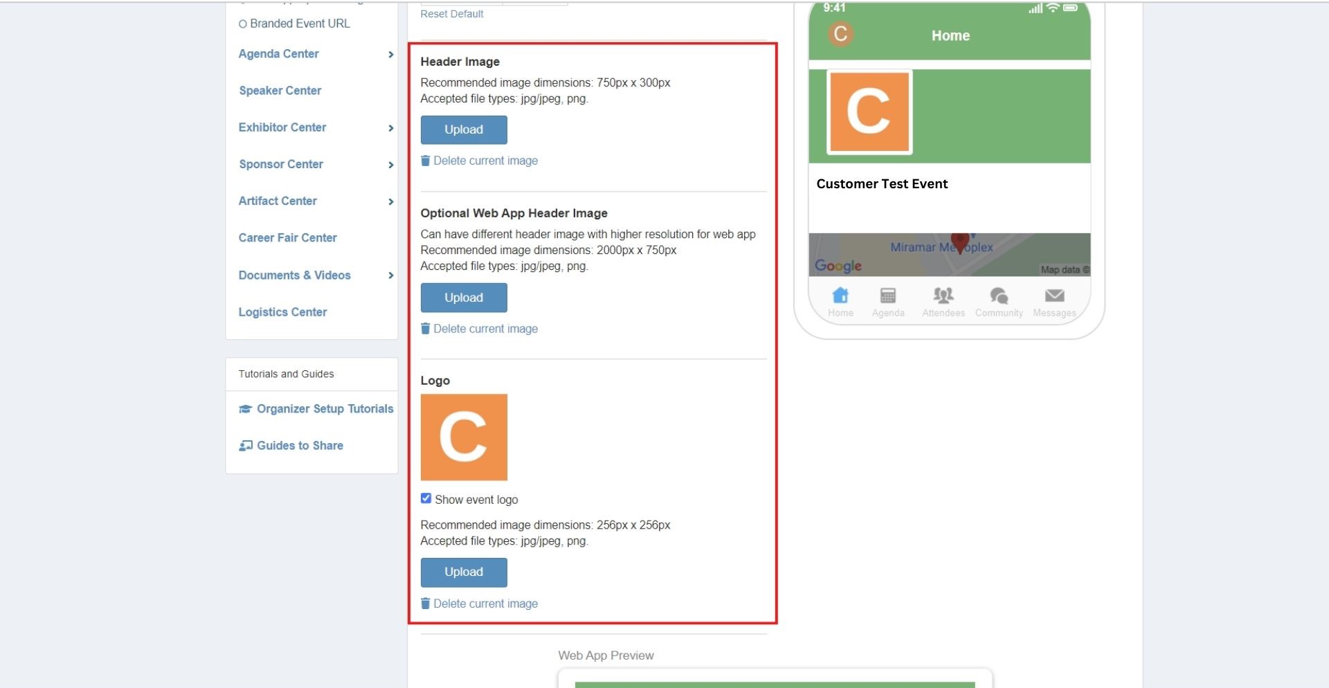 What are the recommended dimensions for my Event Logo and Header Images ...