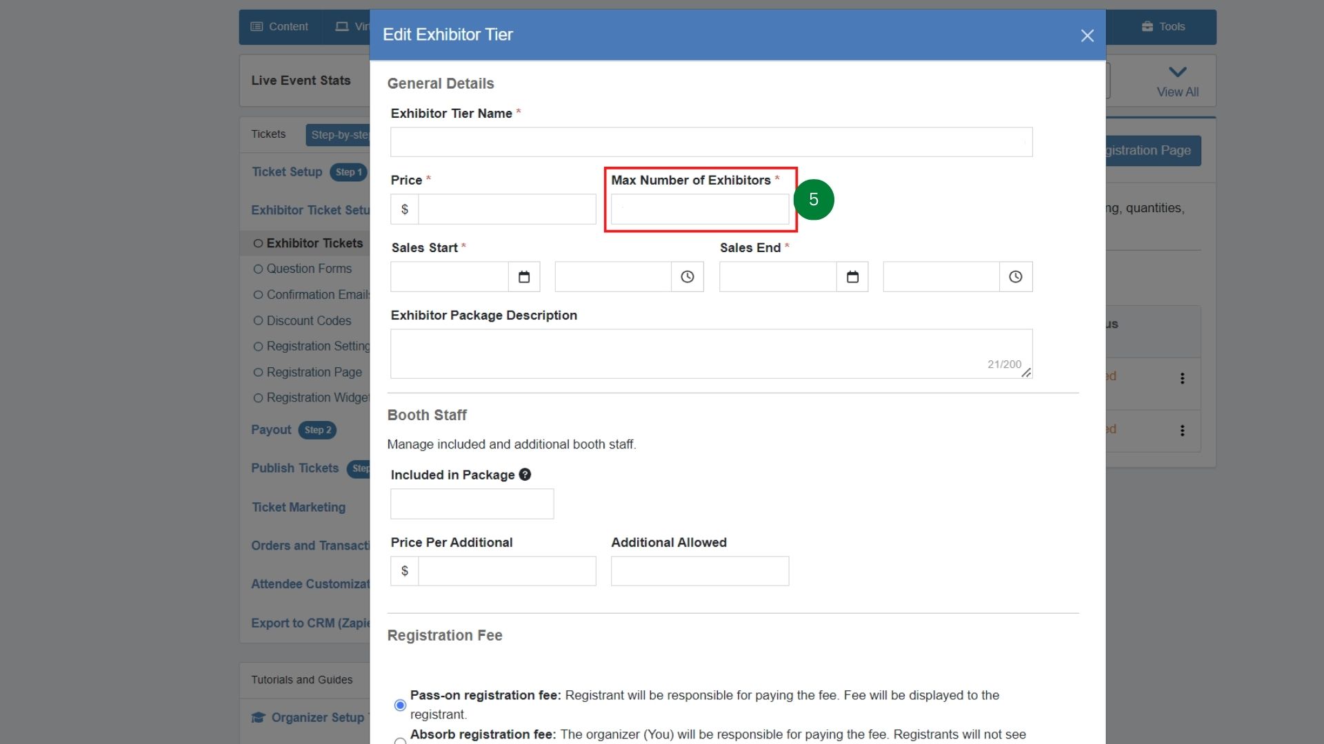 Where do I find/edit the number of exhibitors included within an ...