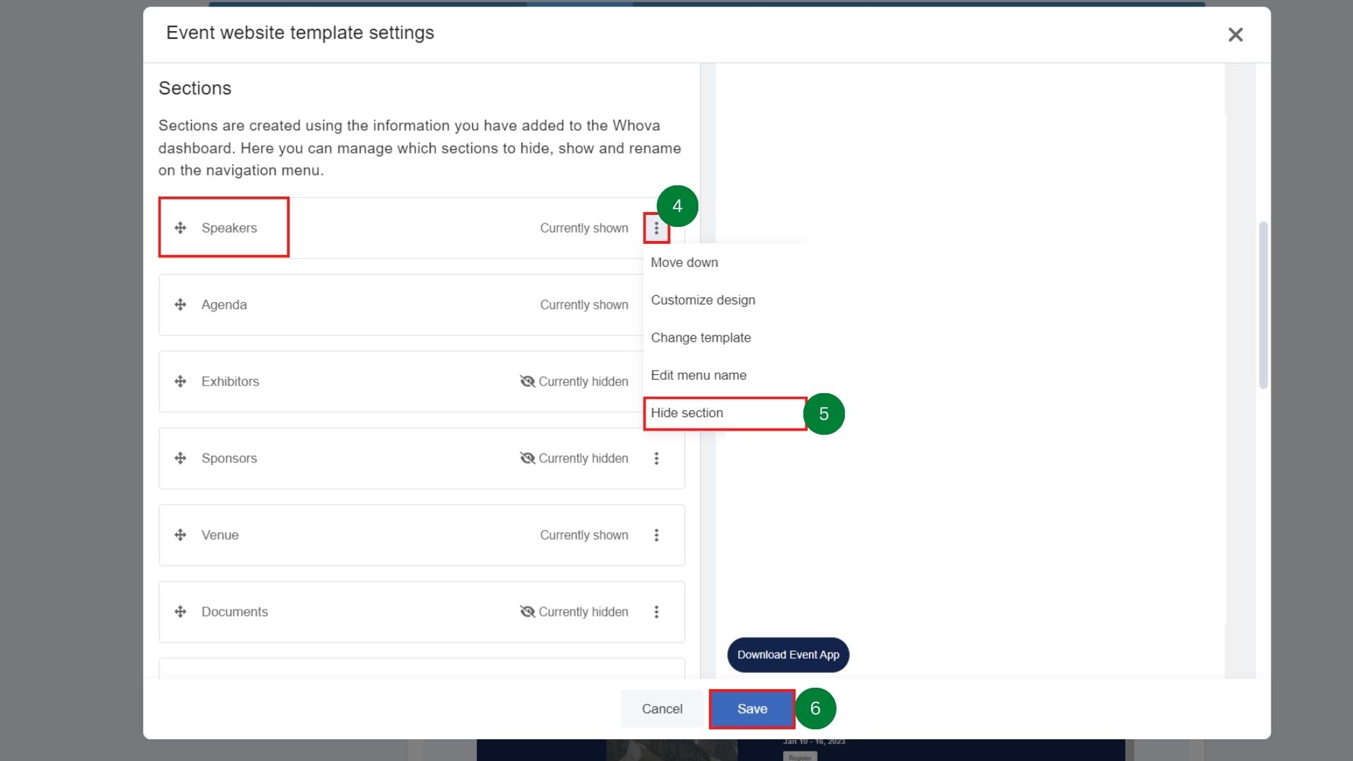 How Do I Hide A Section Shown In My Event Website Help Center