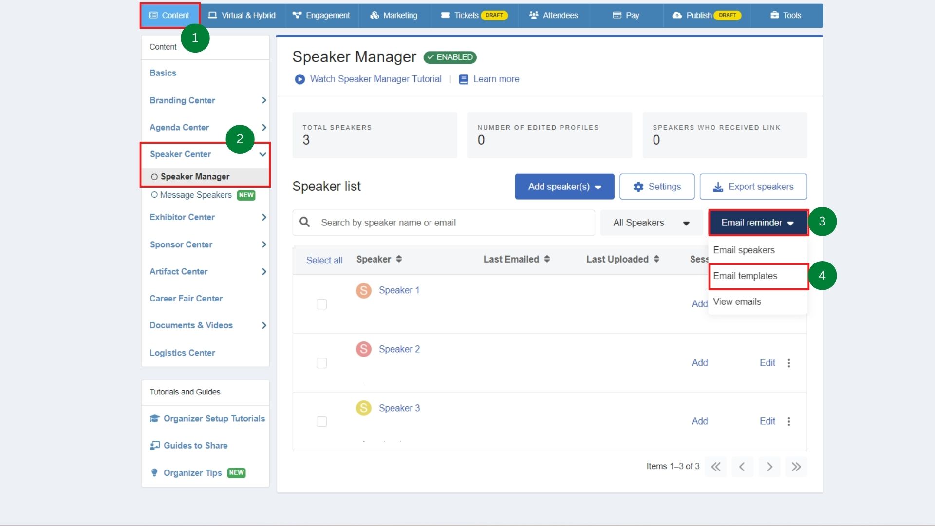 How do I send a Speaker email reminder? – Help Center