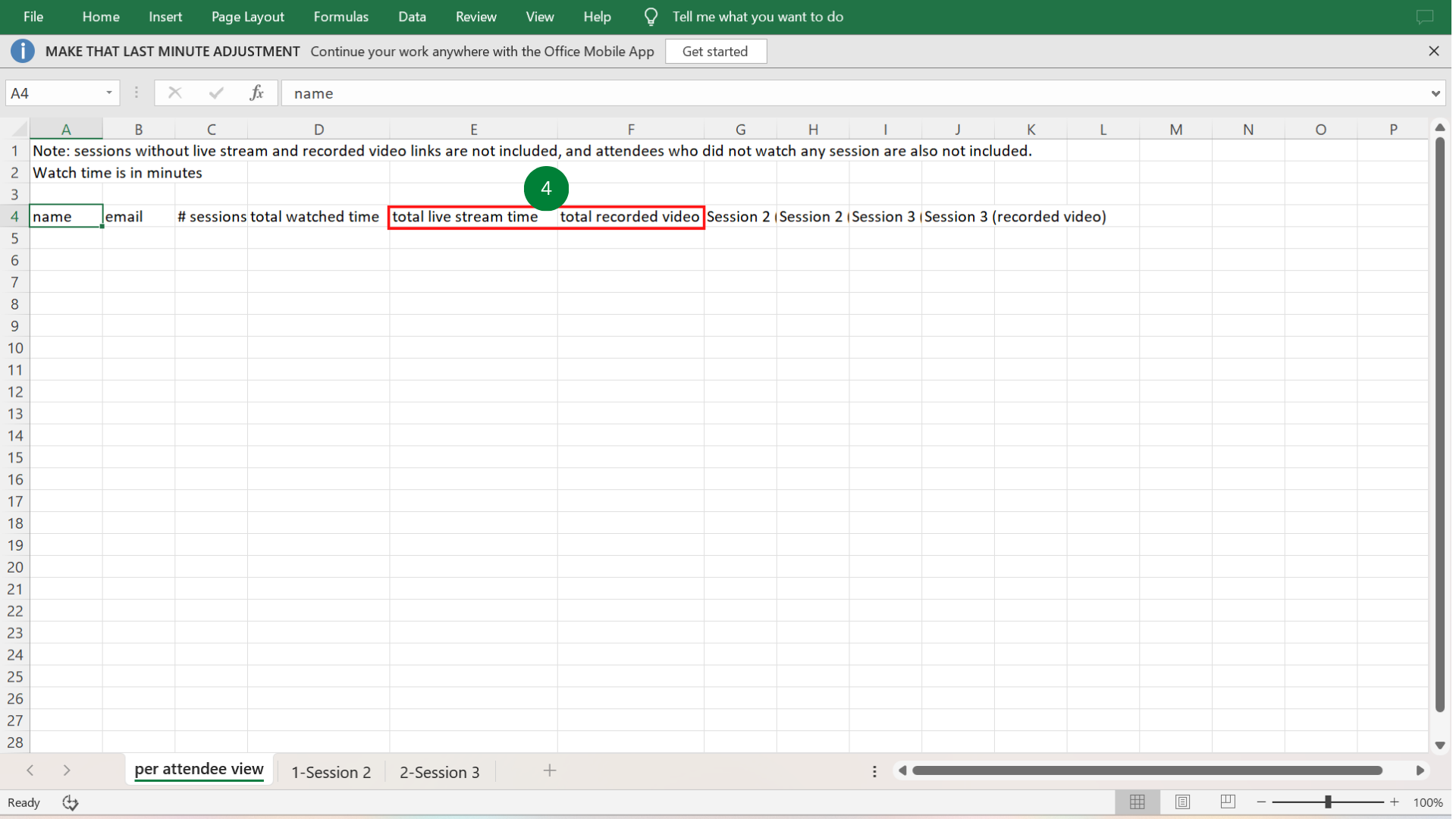 Is there any record on how much time a person spent on a specific virtual session or stream ...