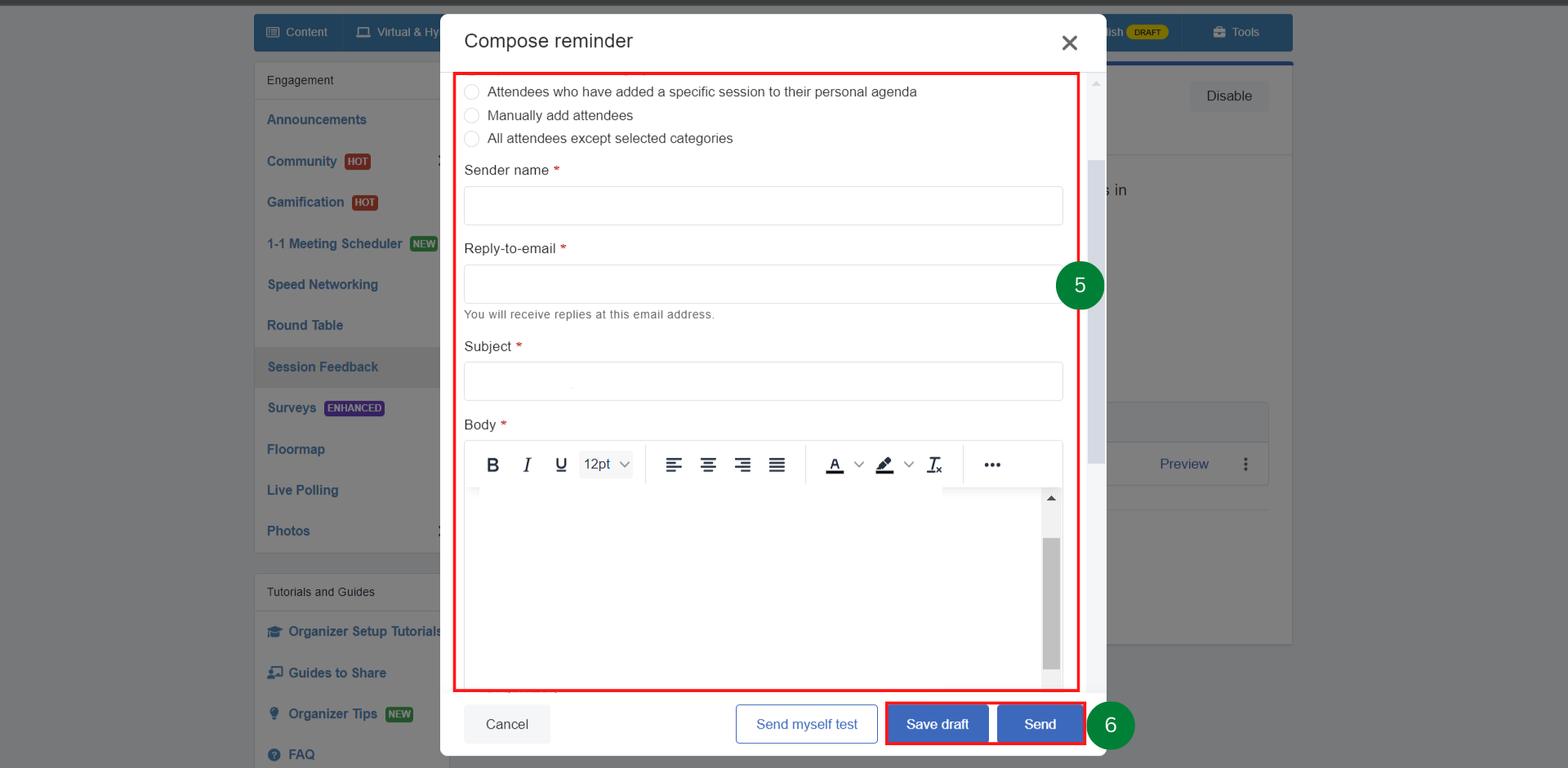 How do I send reminders for people to complete Session Feedback forms ...