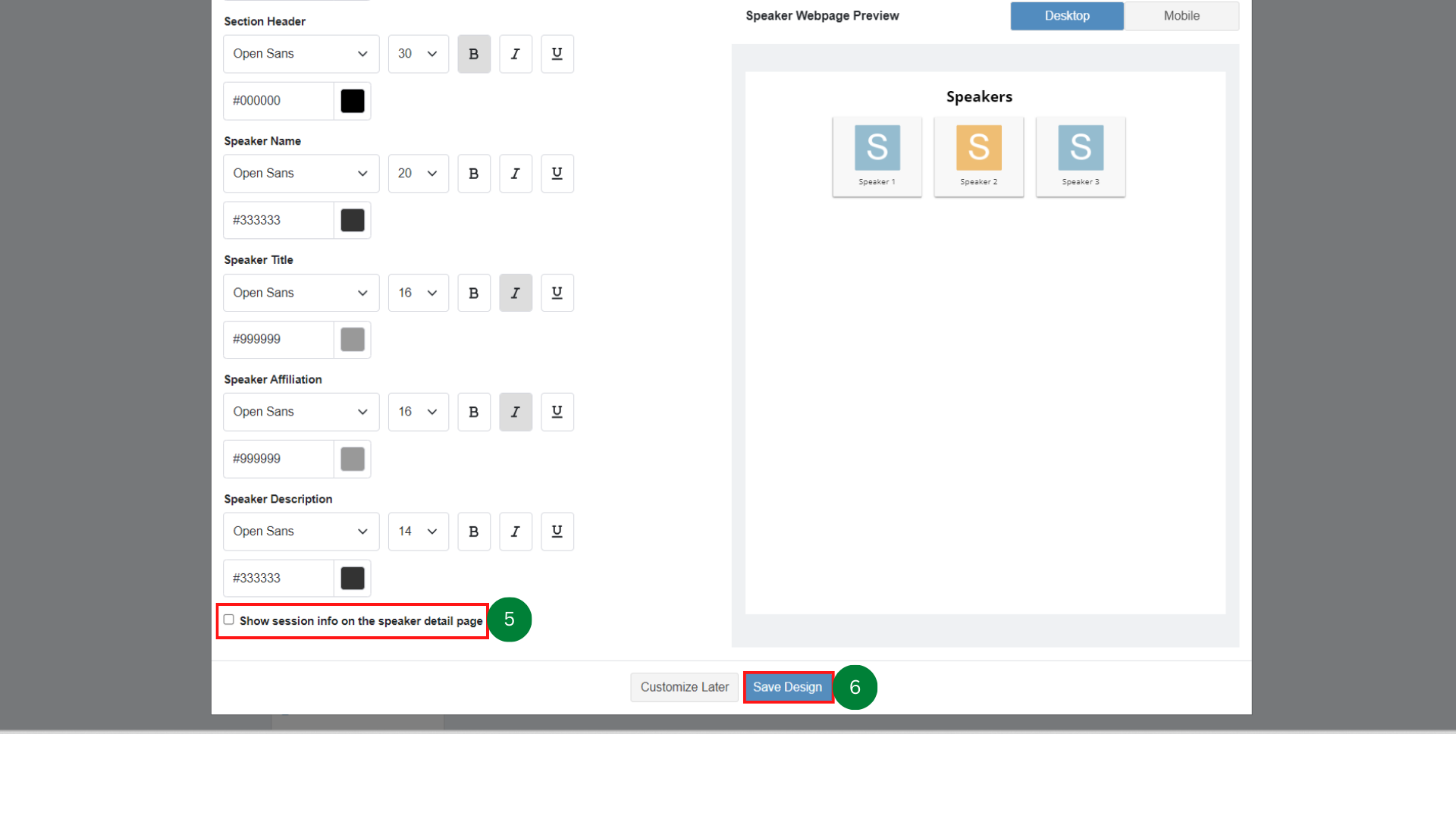 Can I get rid of the session information shown on the Speaker Webpage ...