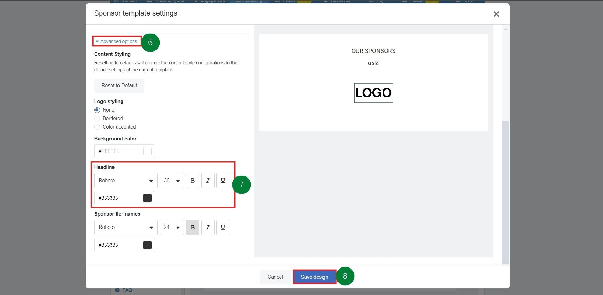Is it possible to change the font style, size and color for the Sponsor ...