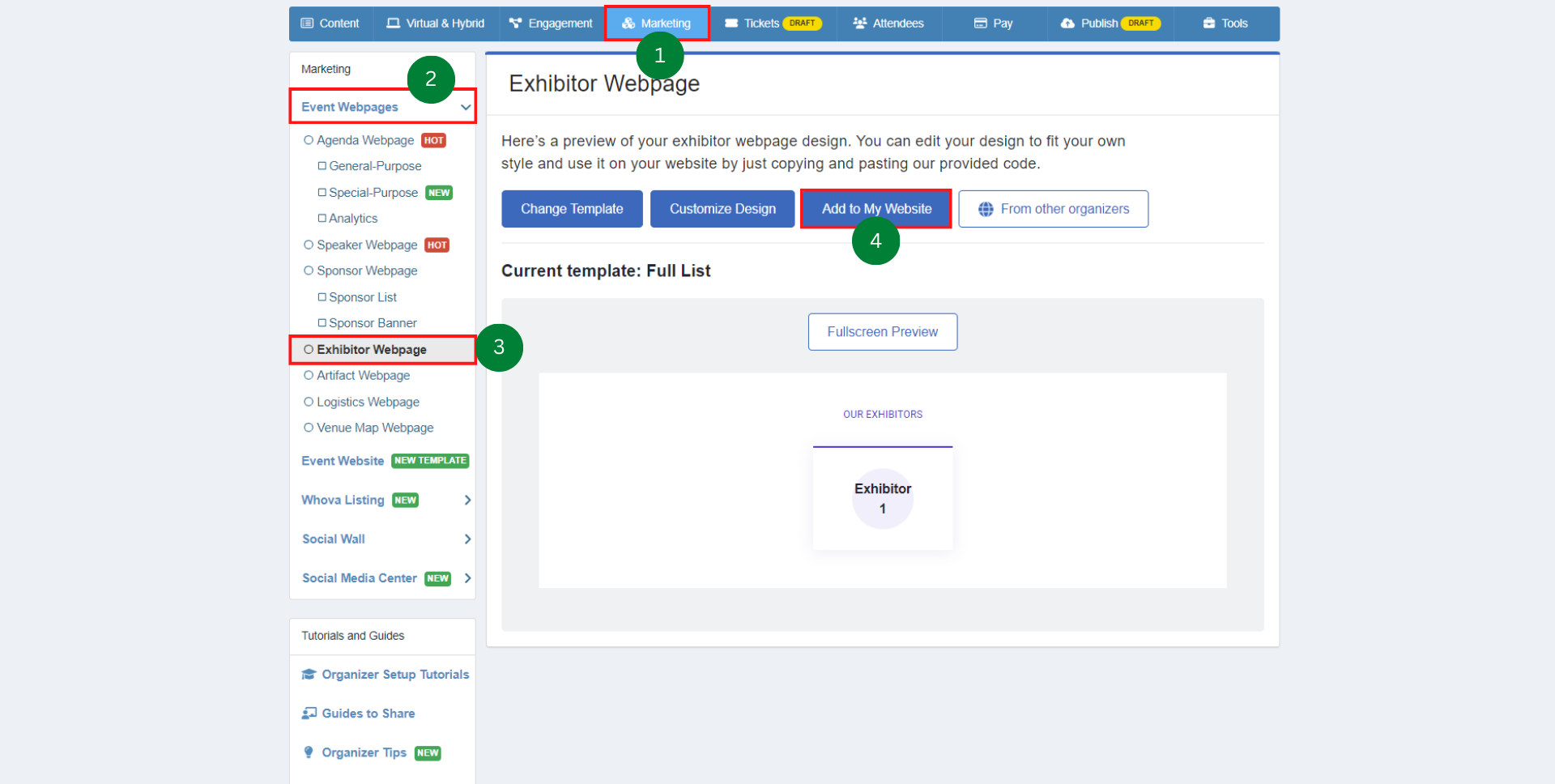 Where can I find the links to add the Exhibitor Webpage to my website ...