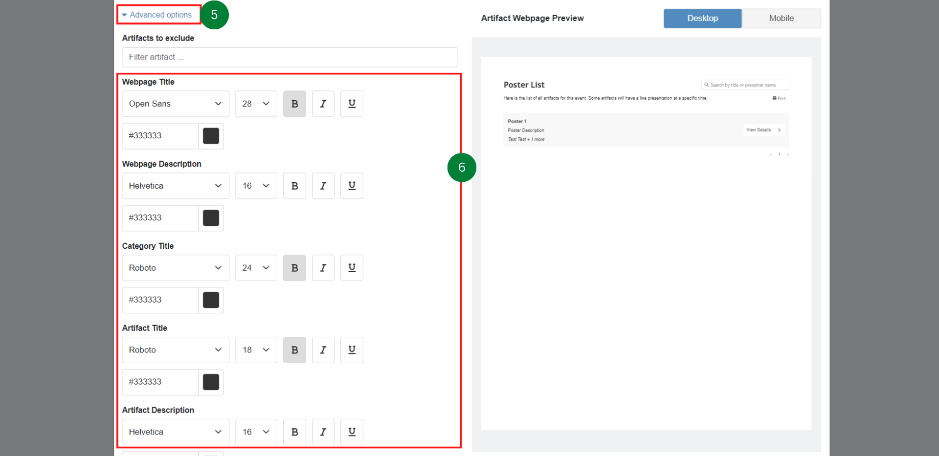 Is it possible to change the font style, size and color shown on the Artifact Webpage? – Help Center