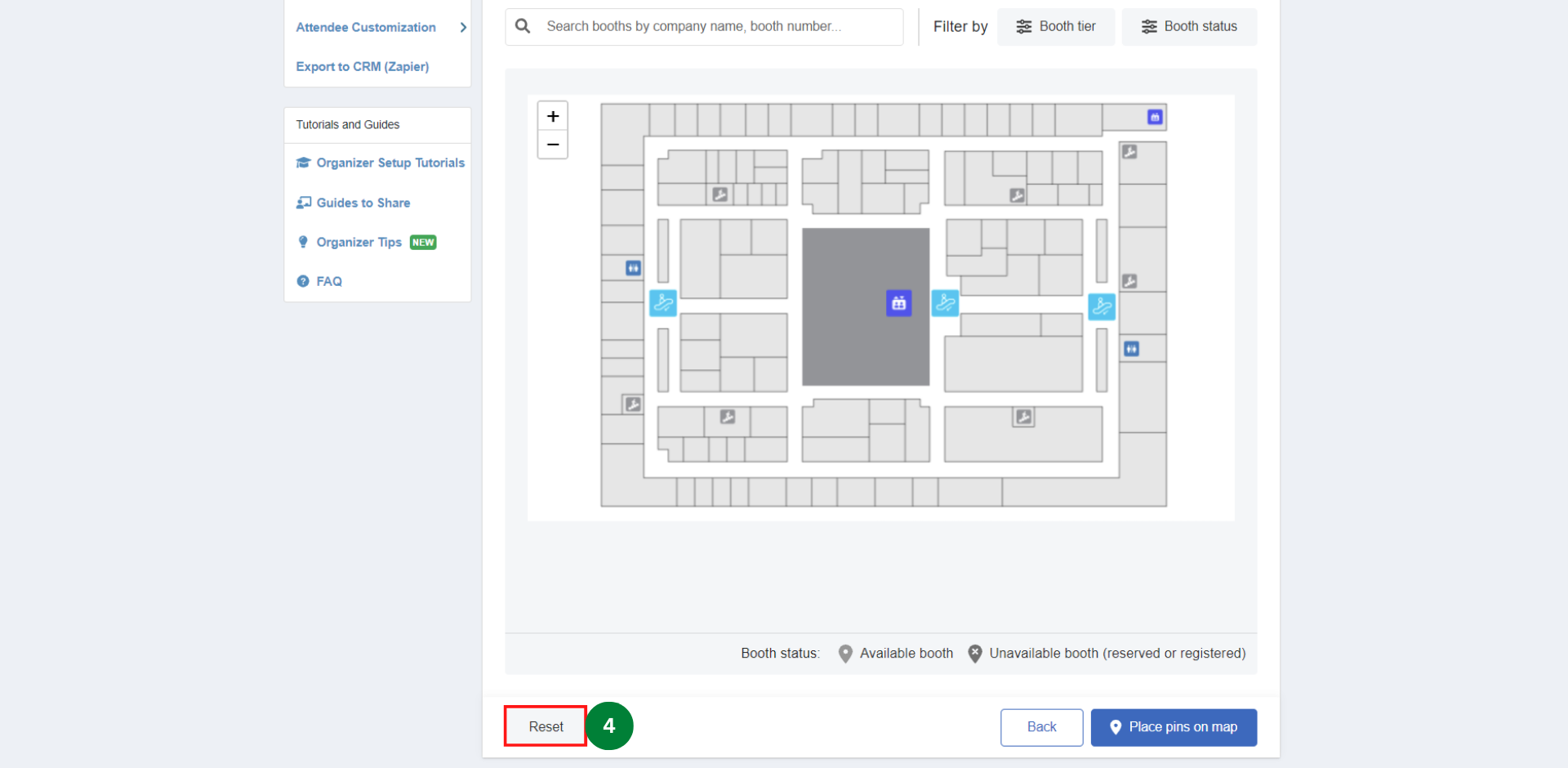 Is it possible to reset the pins in the Exhibitor booth floormap ...