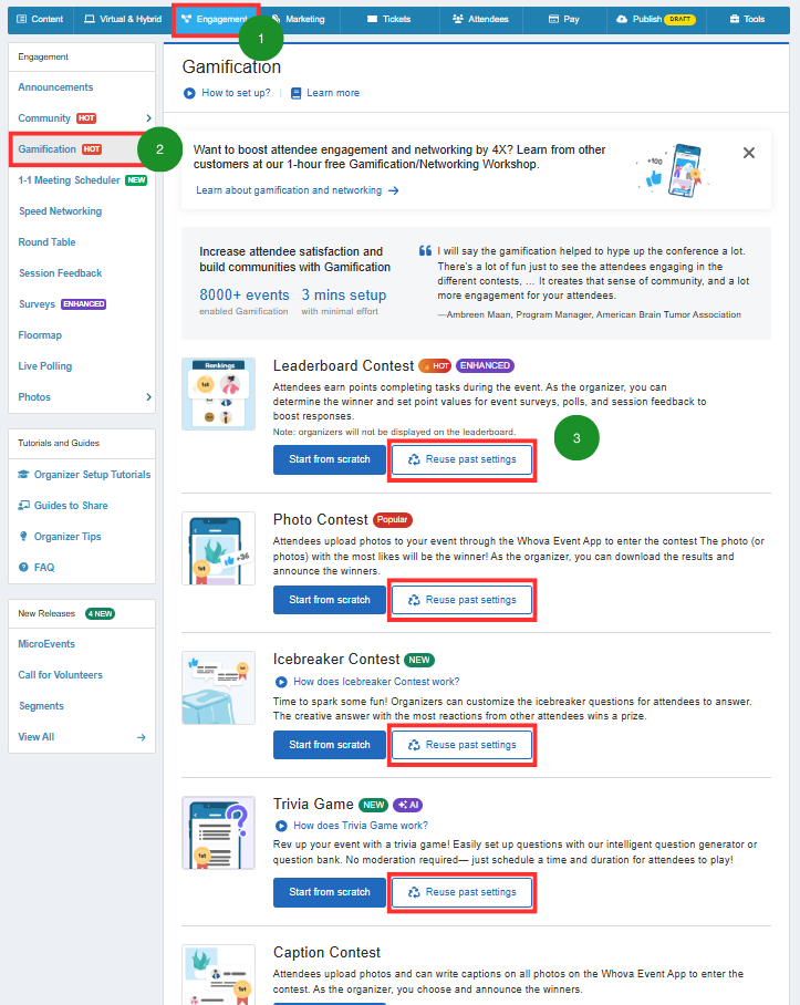 Can I reuse past settings in gamification contests? – Help Center